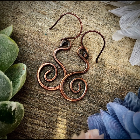 Hand Crafted | Jewelry | Copper Wire Swirl Spiral Hammered Earrings ...
